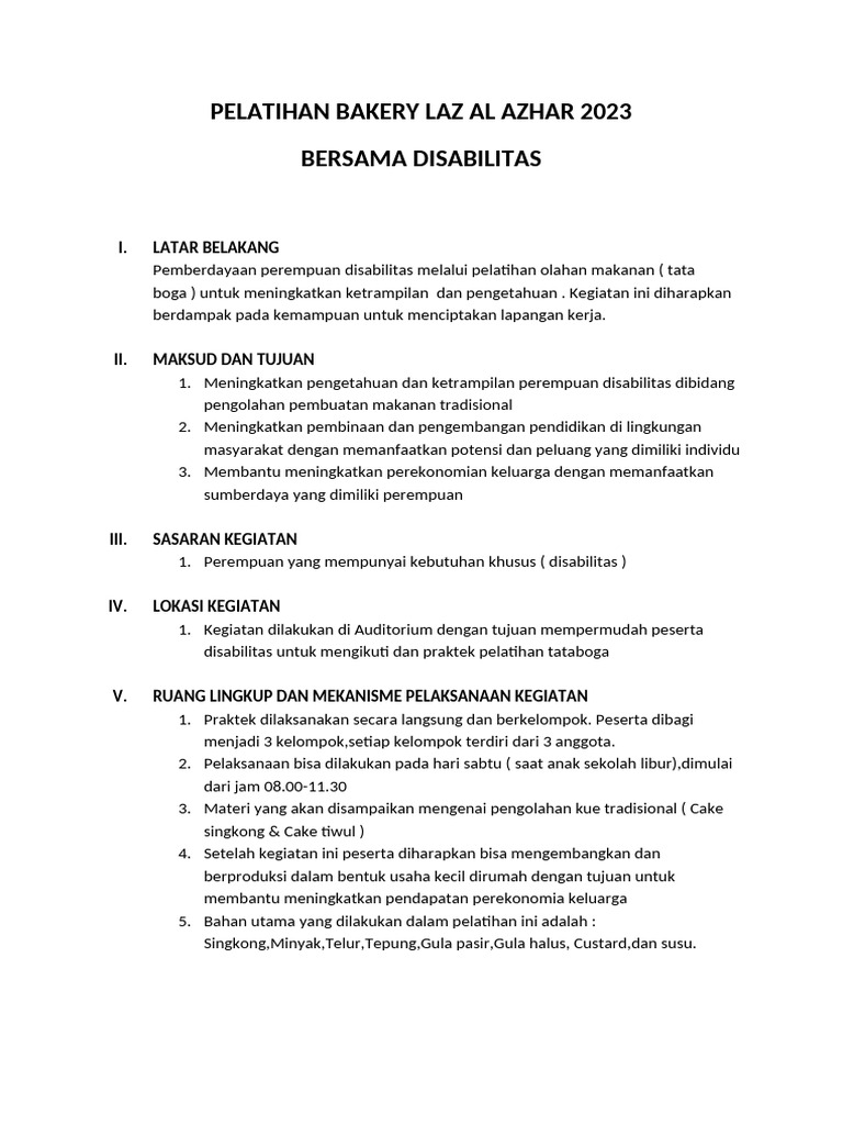 Contoh Surat Pengajuan Pelatihan Bakery Laz Al Azhar 2023 | PDF