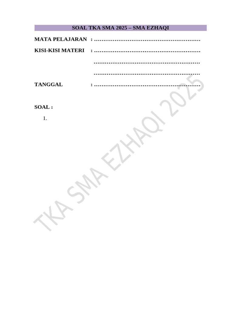 Template Soal TKA 2025 | PDF