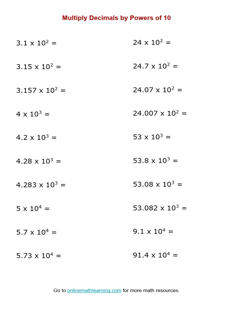 Multiply Decimals by Powers of 10 | PDF