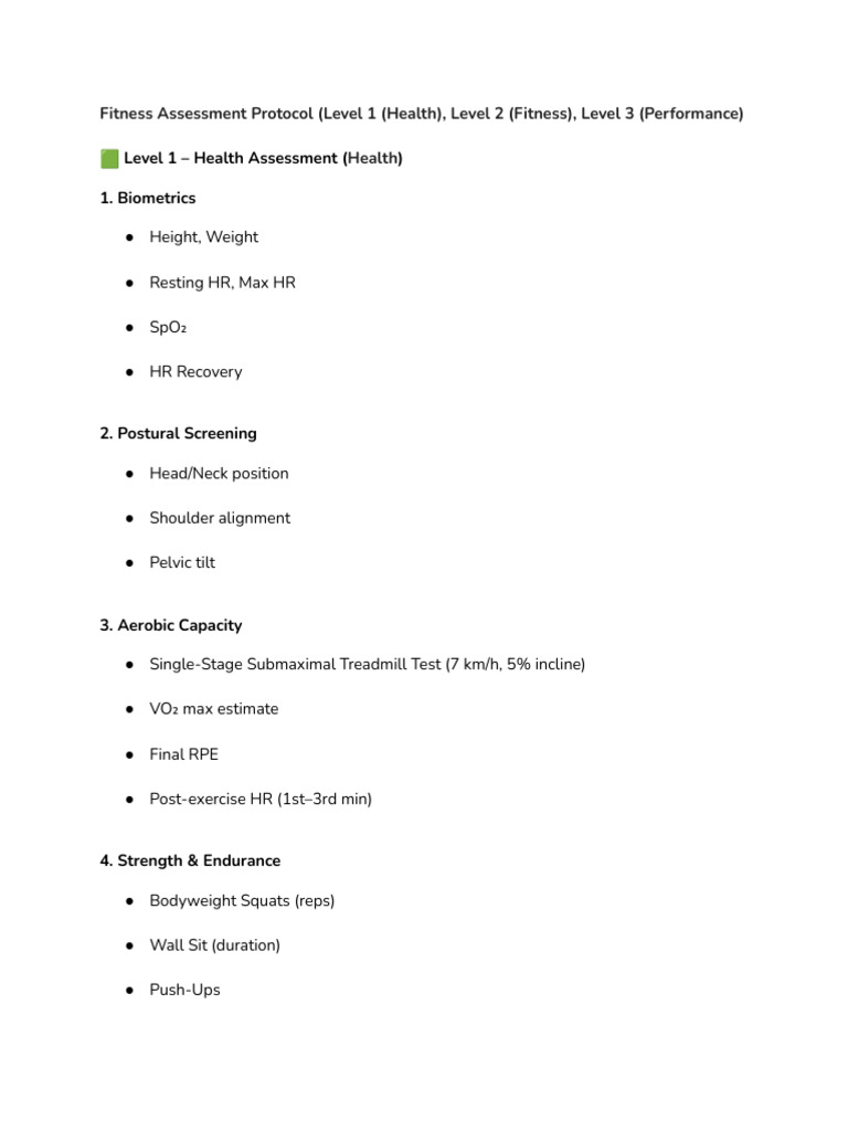 Comprehensive Fitness Assessment Protocol | PDF | Physical Fitness ...