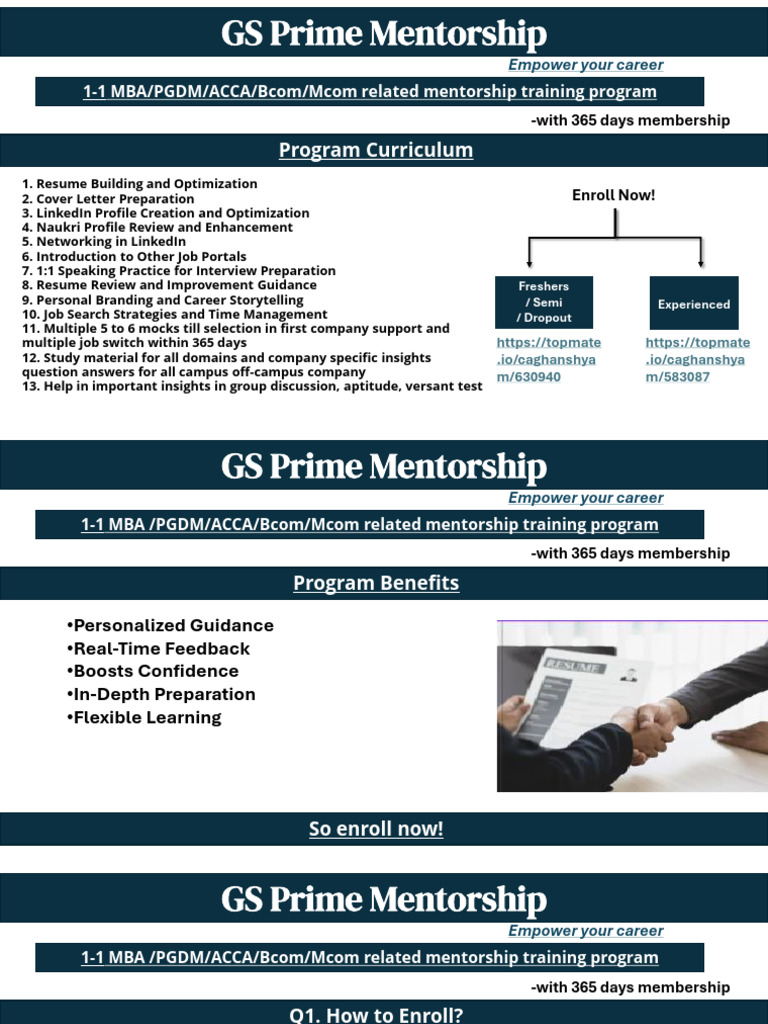 MBA, PGDM, ACCA, B.com & M.com Job Search Interview Preparation Mentorship | PDF | Mentorship ...