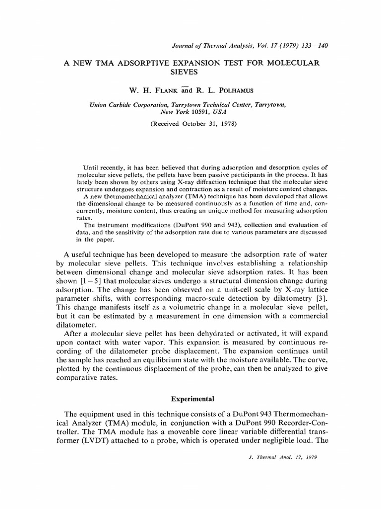 Flank1979 A New Tma Adsorptive Expansion Test For Molecular Sieves ...