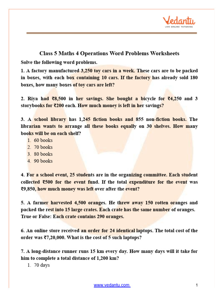 Class 5 Multiplication Word Problems | PDF