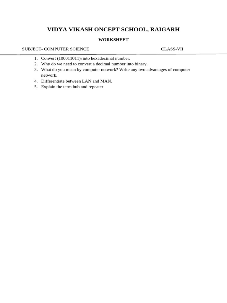 Clas 7 Computer Worksheet | PDF