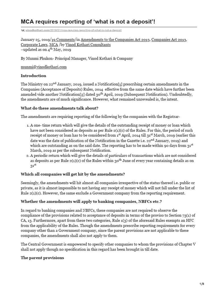 MCA Requires Reporting of What Is Not A Deposit | PDF | Banks | Debenture
