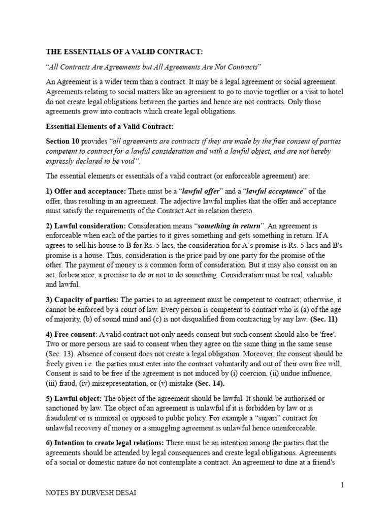Essentials of a Valid Contract Explained | PDF | Misrepresentation ...