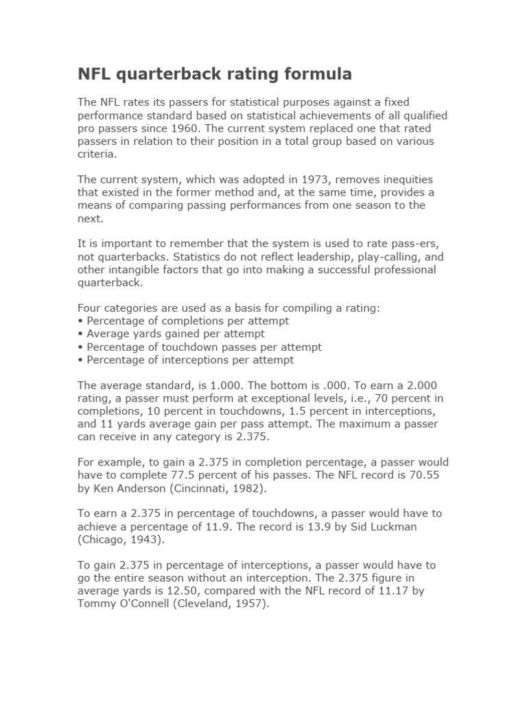 NFL Quarterback Rating Calculation Guide | PDF | Gridiron Football ...