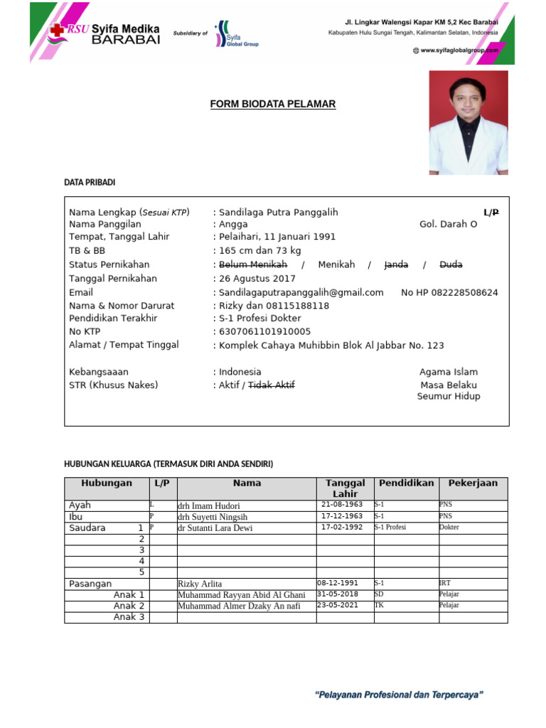 Biodata Pelamar Dokter IGD Sandilaga | PDF
