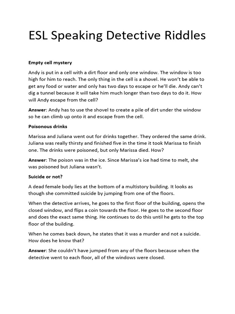 ESL Detective Riddles and Puzzles | PDF