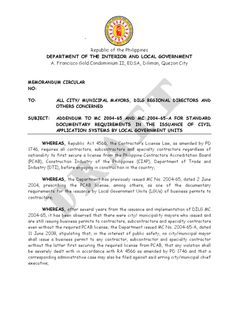 DILG Memo Circular 2011111 c1ebe653c3 | General Contractor | Regulatory ...