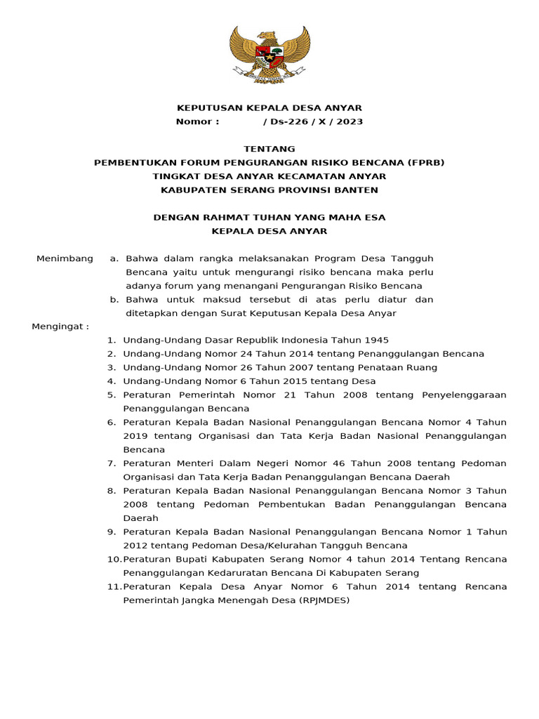 Pembentukan FPRB Desa Anyar 2023 | PDF