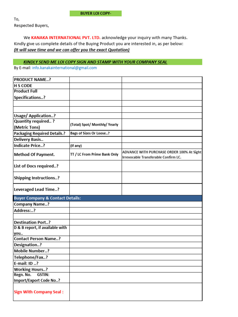 Buyer Letter of Intent Template | PDF