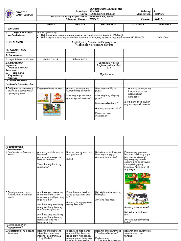 q3 - Week 2 DLL - Fil 1 | PDF