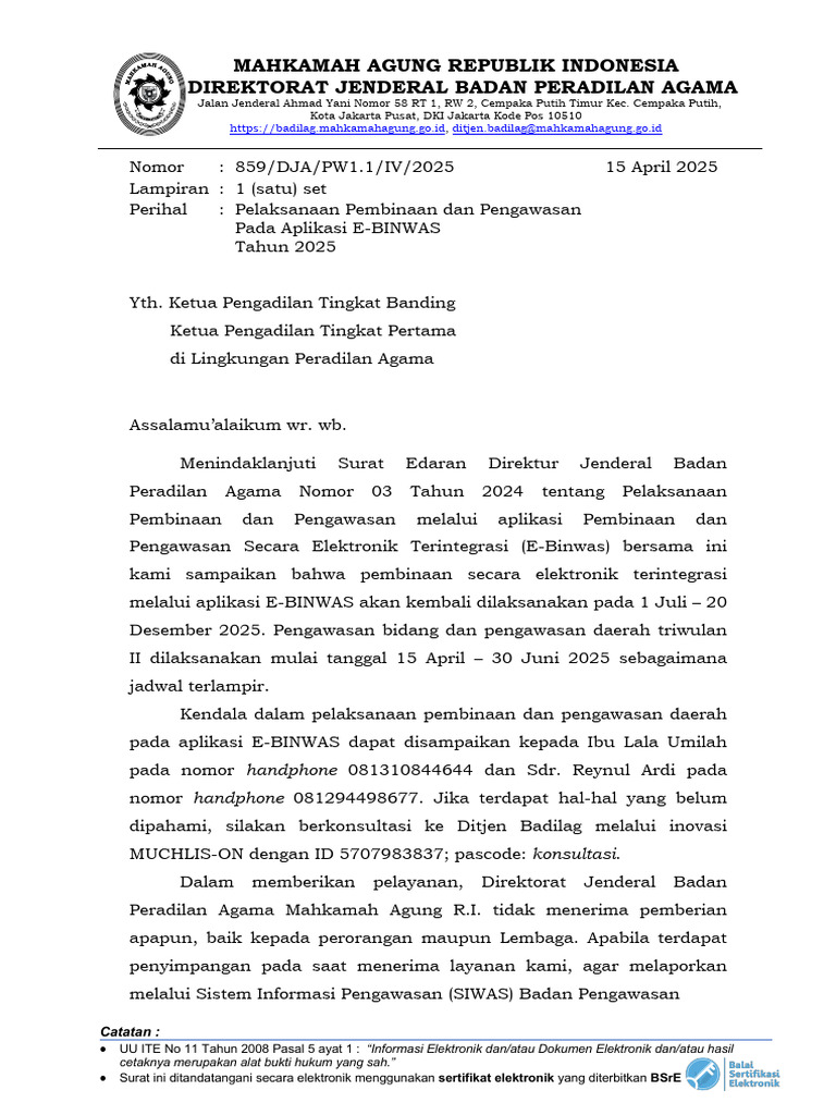 859 Pelaksanaan E-BINWAS Tahun 2025 Sign Sign Sign | PDF