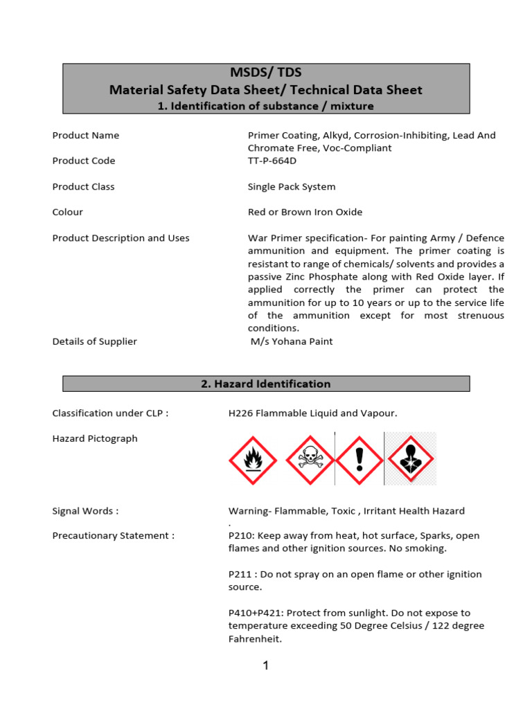 Alkyd Corrosion-Inhibiting Primer MSDS | PDF | Dangerous Goods ...