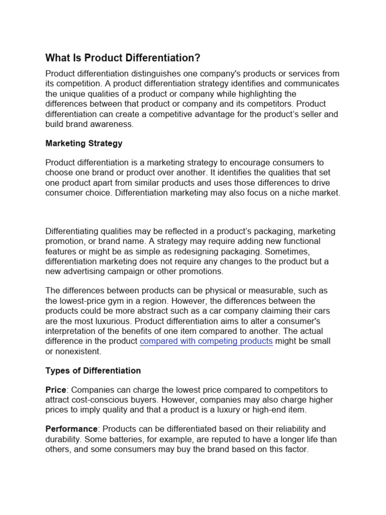 Understanding Product Differentiation | PDF | Product (Business) | Brand