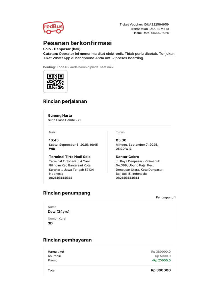 Tiket Bus Solo ke Denpasar 2025 | PDF
