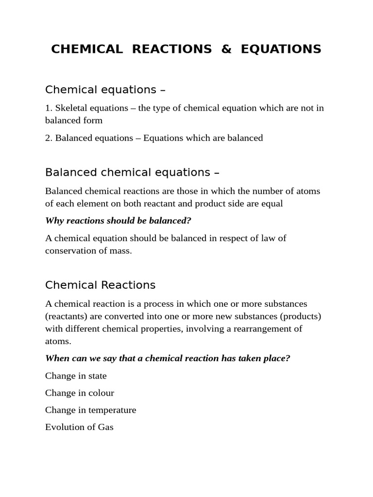 Understanding Chemical Reactions & Balancing | PDF | Chemical Reactions ...