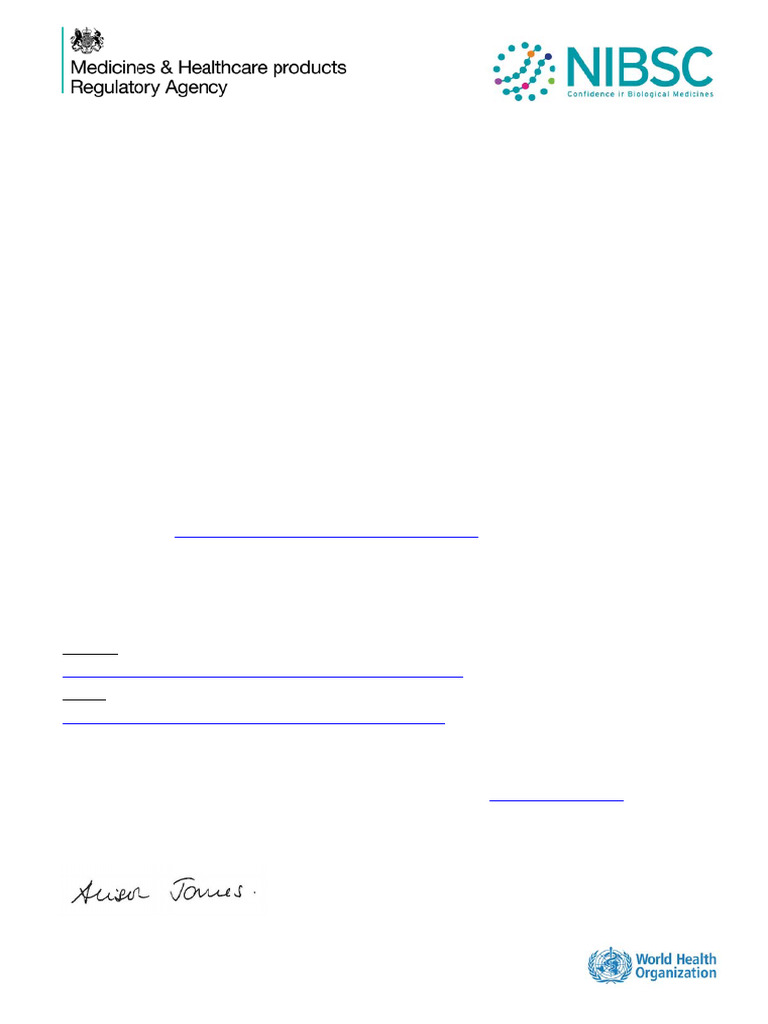 2016 NIBSC MHRA Standard Letter v3 | PDF