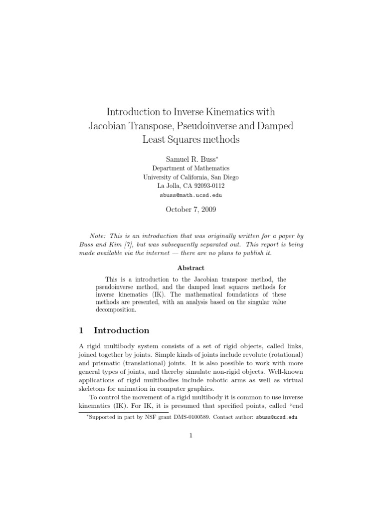 Introduction To Inverse Kinematics With Jacobian Transpose, Pseudo Inverse and Damped Least ...