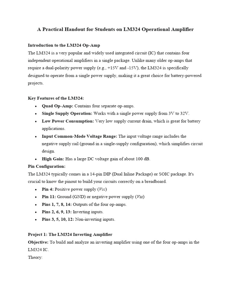 LM324 Op-Amp Overview and Projects | PDF | Operational Amplifier ...