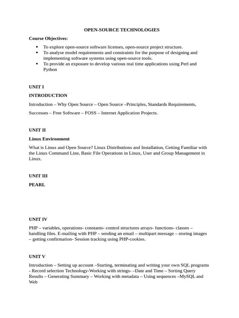 Open-Source Technologies Course Objectives | PDF