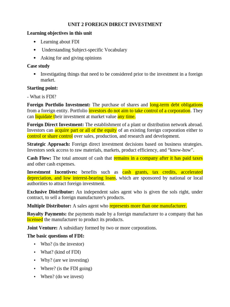 Understanding Foreign Direct Investment | PDF | Foreign Direct ...