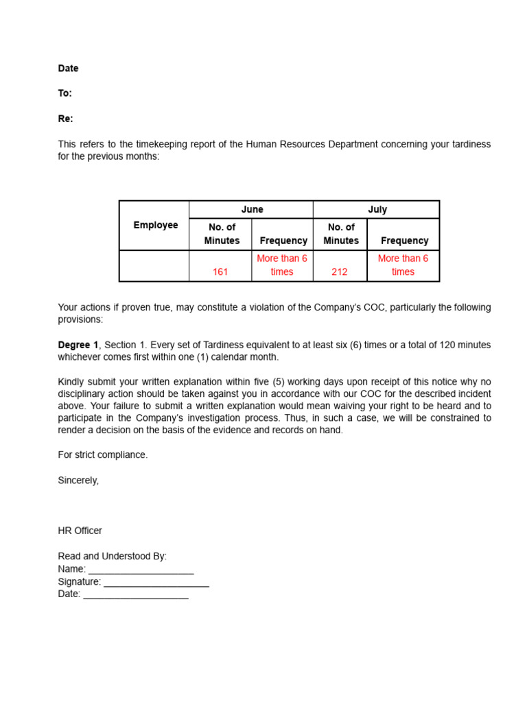 Tardiness Memo | PDF