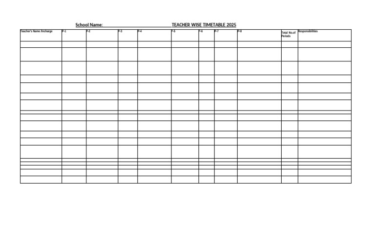Class Wise Time Table Format | PDF