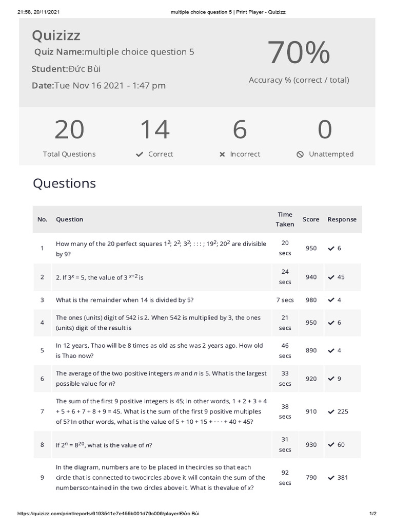Duc Multiple Choice Question 5 - Print Player - Quizizz | PDF | Numbers ...