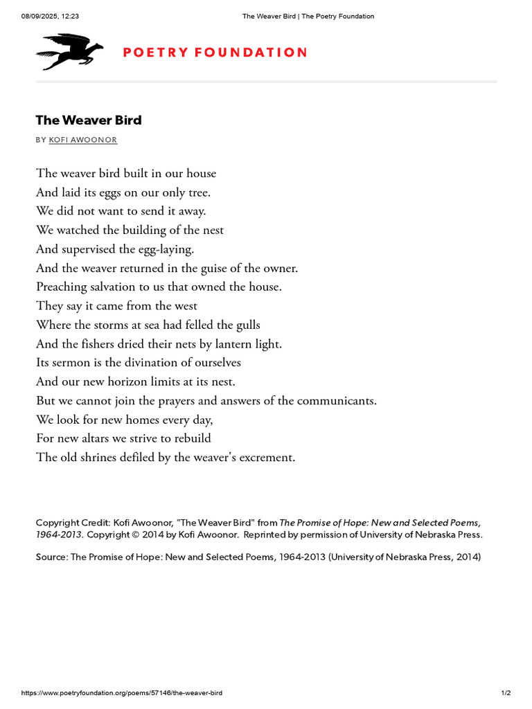 The Weaver Bird by Kofi Awoonor | PDF