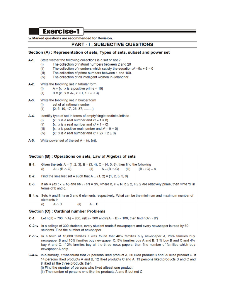 Set Theory Practice Sheet | PDF