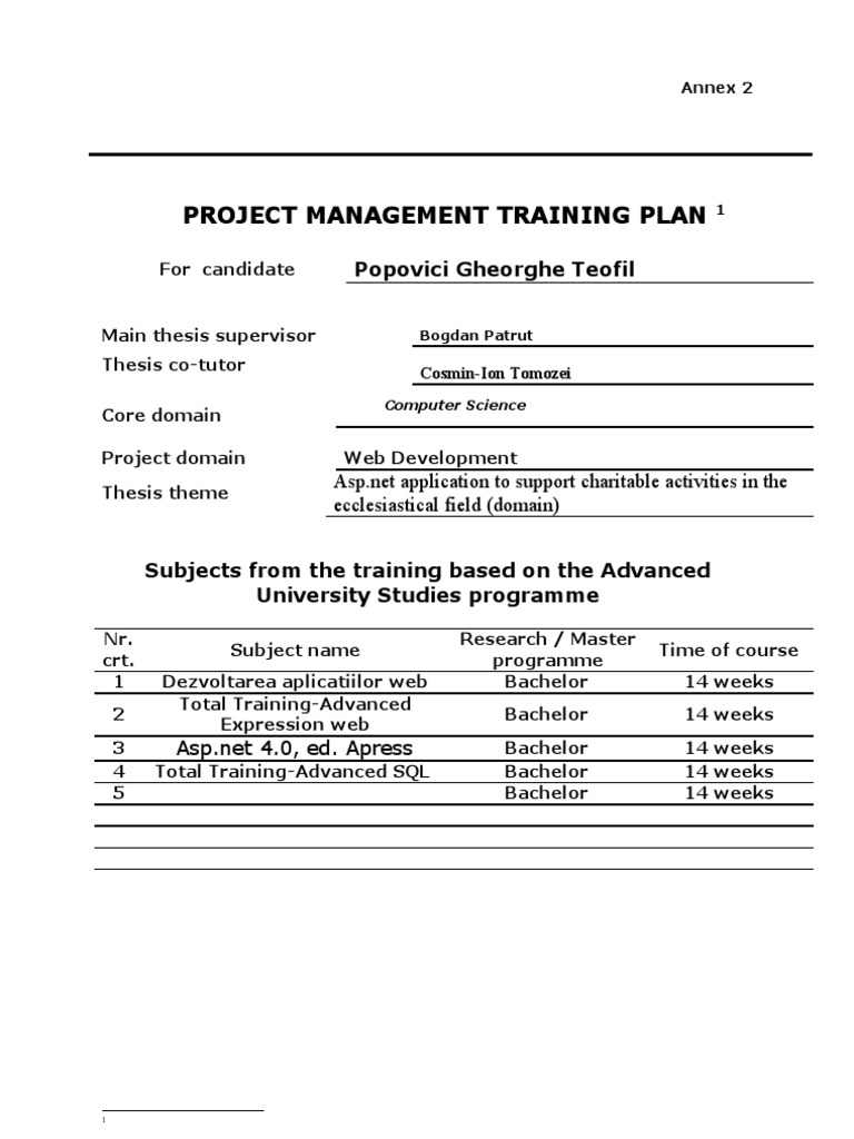 Project Management Training Plan: Popovici Gheorghe Teofil | PDF ...