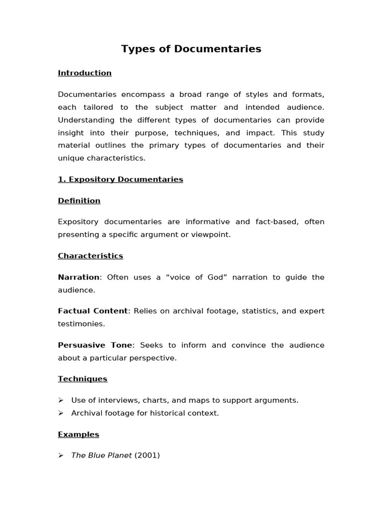 Types of Documentaries Explained | PDF | Documentary Film | Narrative