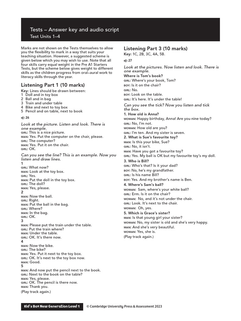 Kids Box 1 Tests: Answer Key & Audio | PDF | Toys