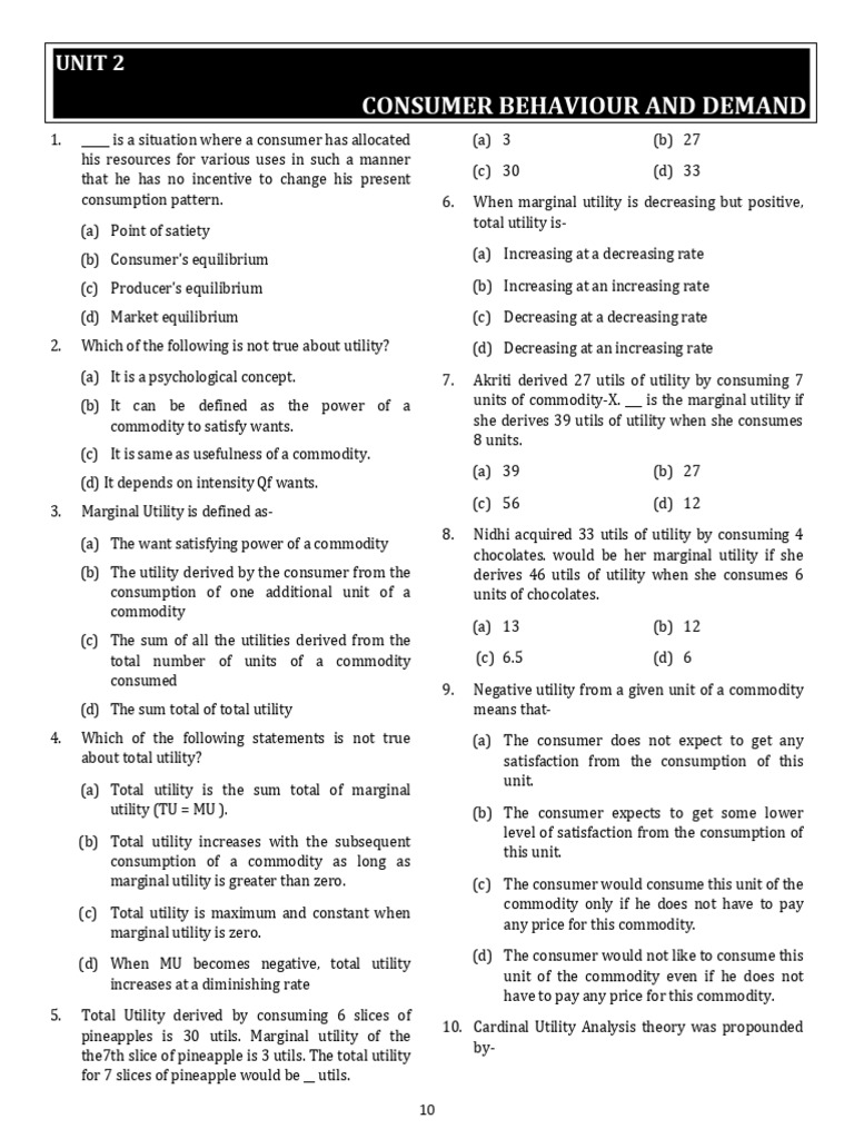 Consumer Behavior and Utility Analysis | PDF | Demand | Utility
