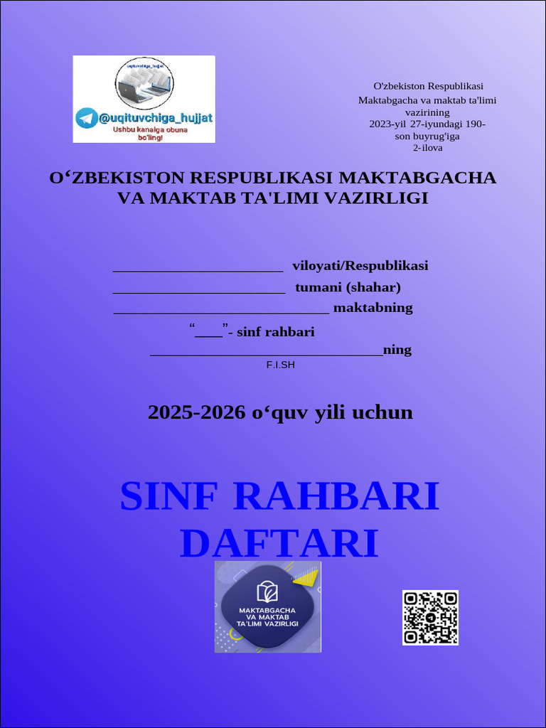 @talimiy - Hujjatlar Sinf Rahbari Daftari | PDF