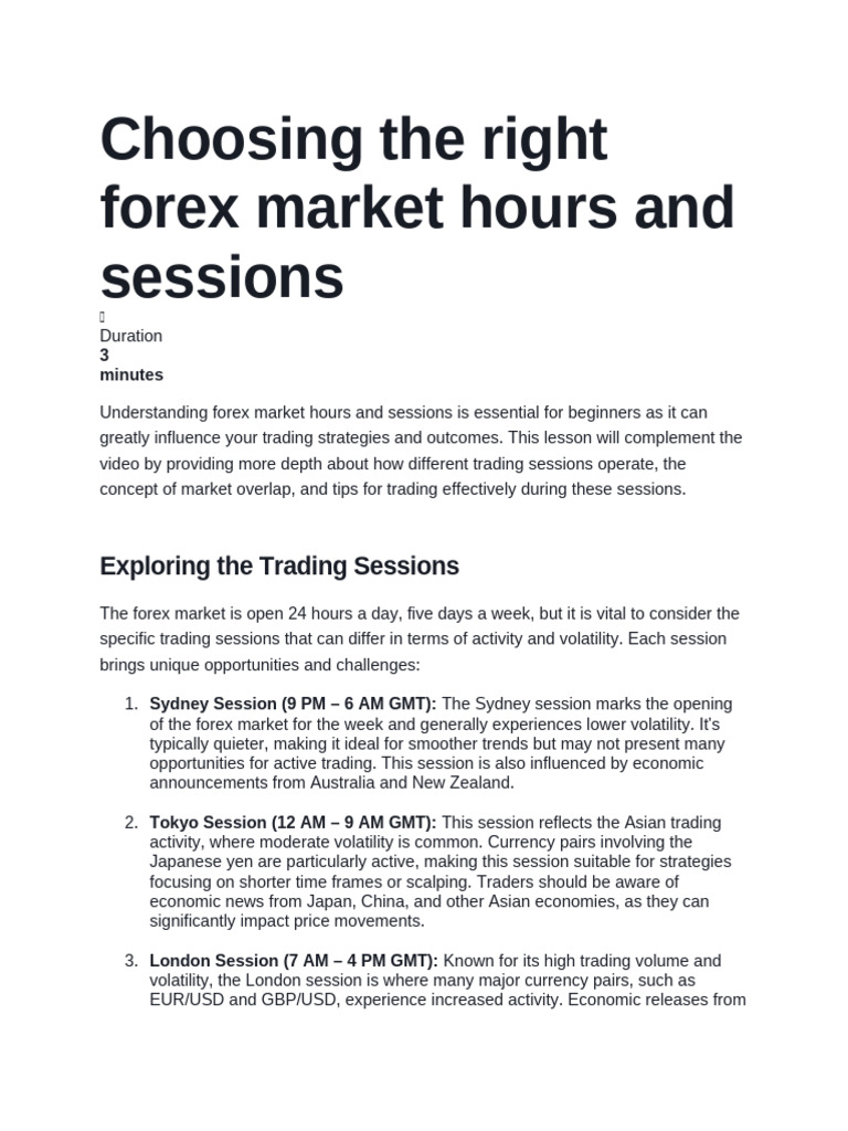 Choosing The Right Forex Market Hours and Sessions | PDF | Foreign ...