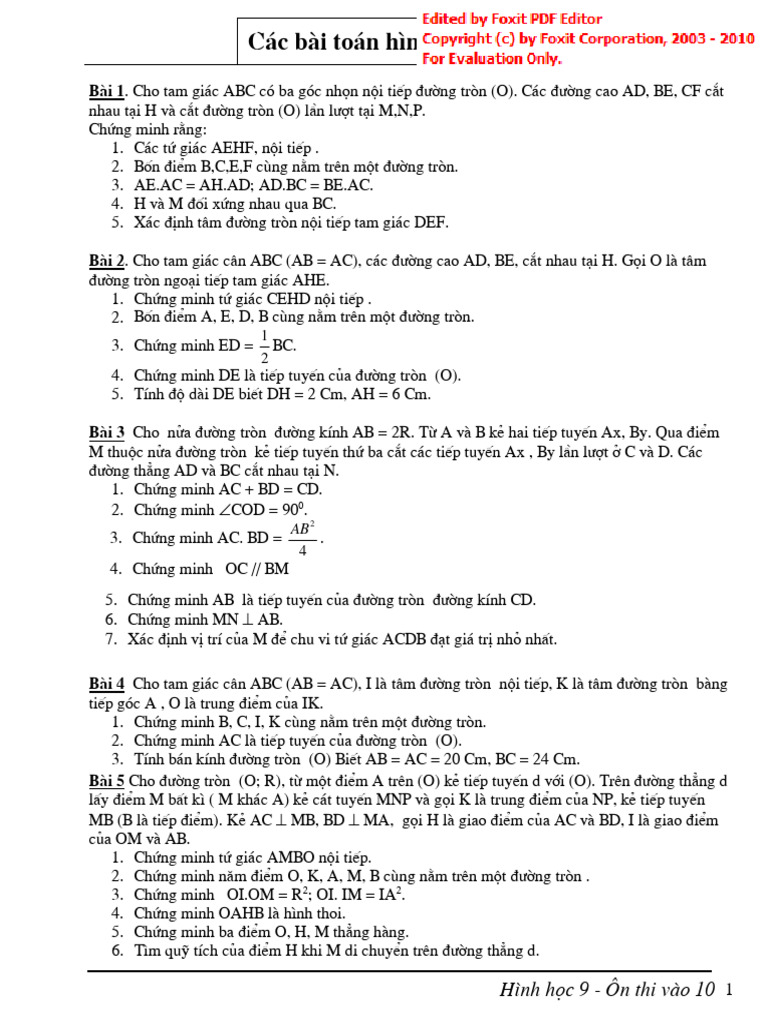 Cac Dang Toan Hinh Hoc Thi Vao Lop 10 | PDF