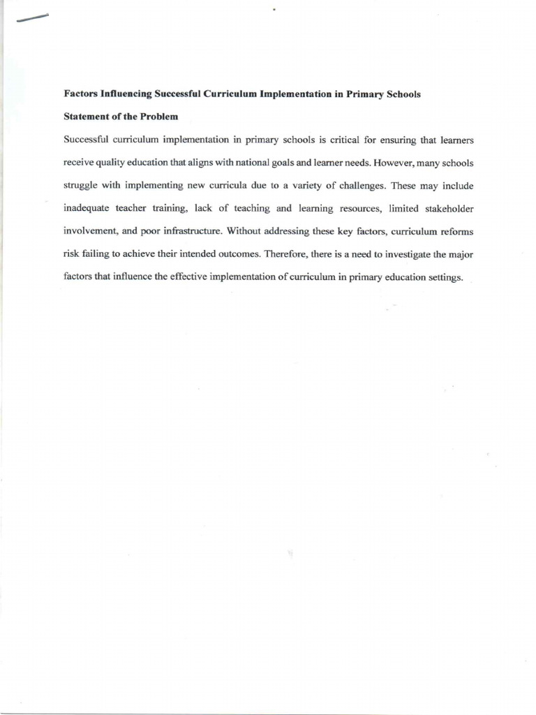 Factors Influencing Successful Curriculum Implementation in Primary ...