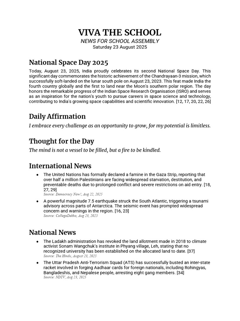 VIVA THE SCHOOL News 2025-08-23 | PDF