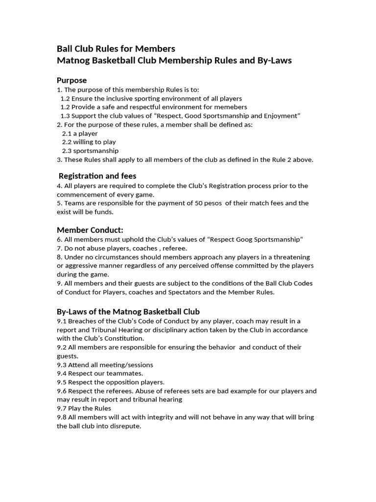 Matnog Basketball Club Membership Rules | PDF