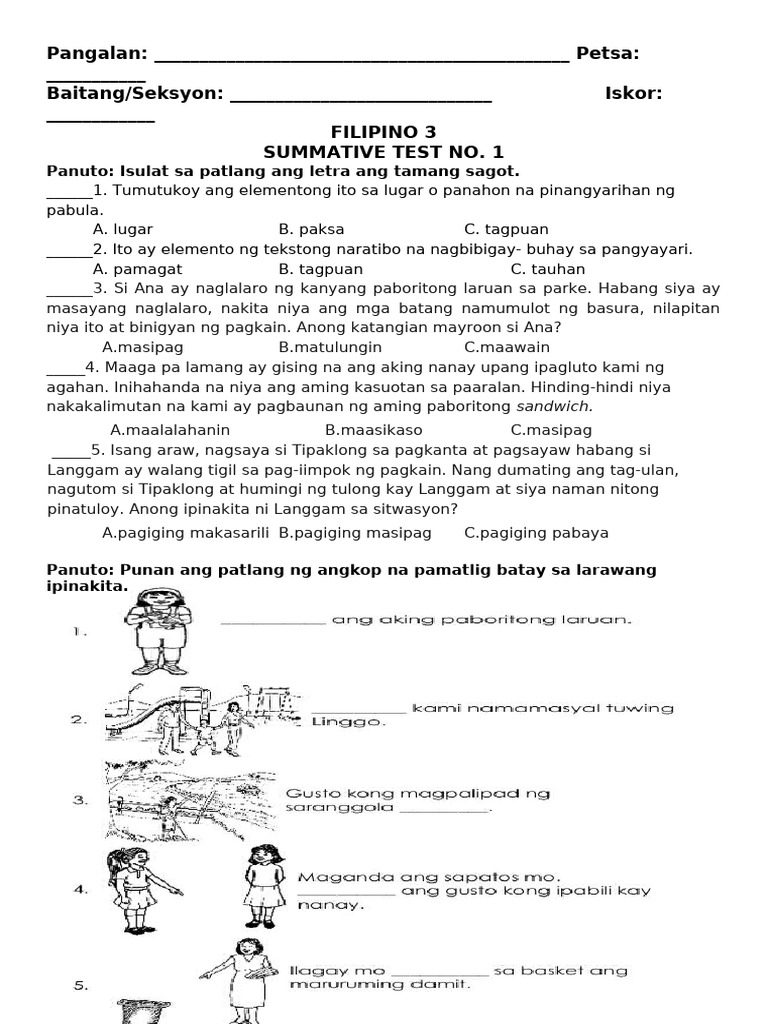 Matatag Fil. Summative Test No.1 | PDF
