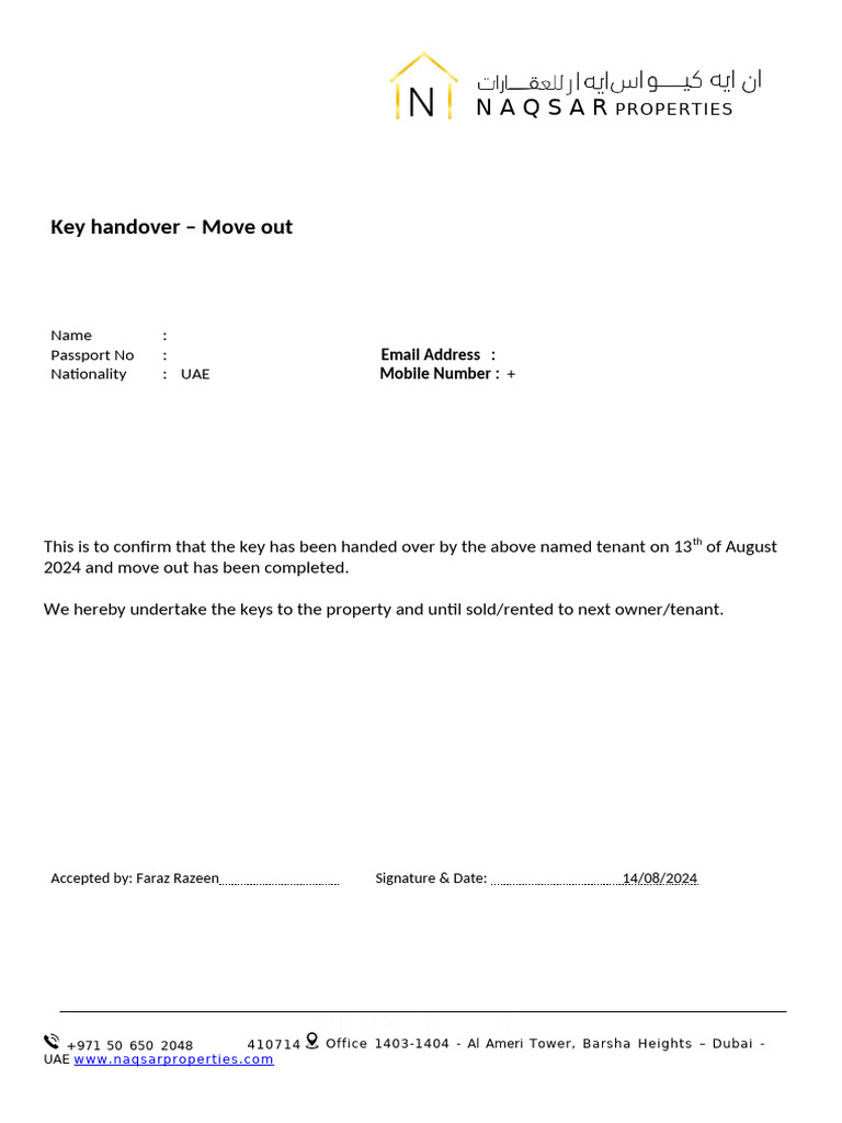 Key Handover | PDF