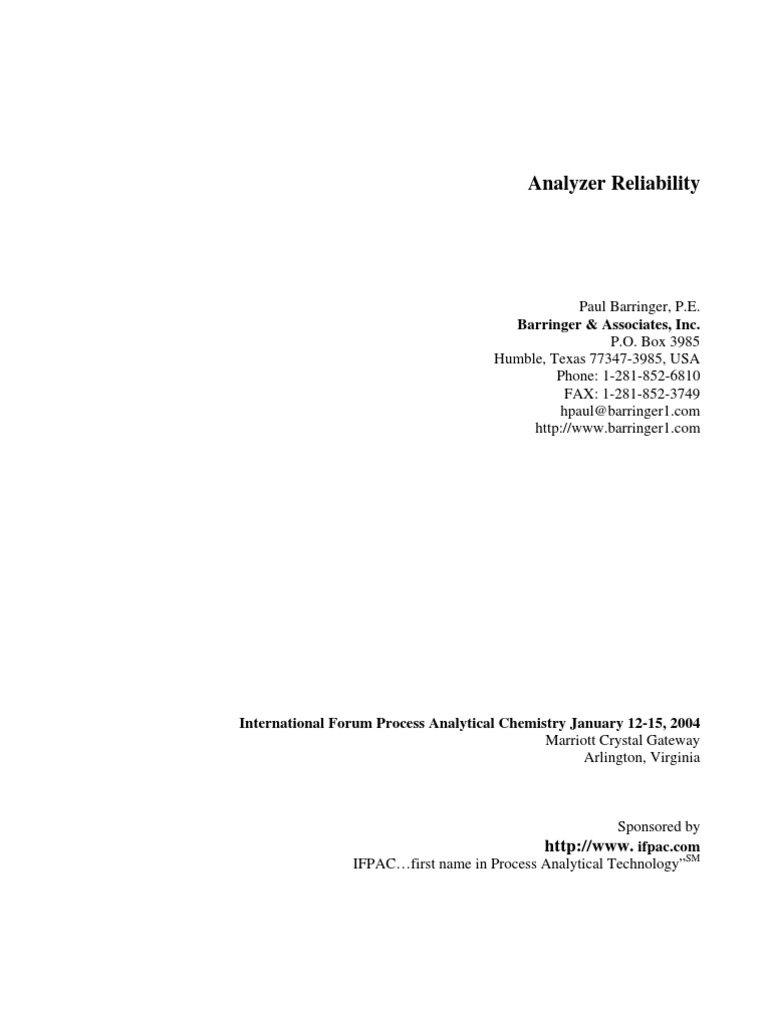 Barringer Analyzer Reliability | PDF | Reliability Engineering | Time