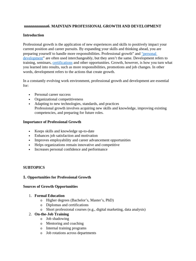 Maintain Professional Growth and Development | PDF | Time Management ...