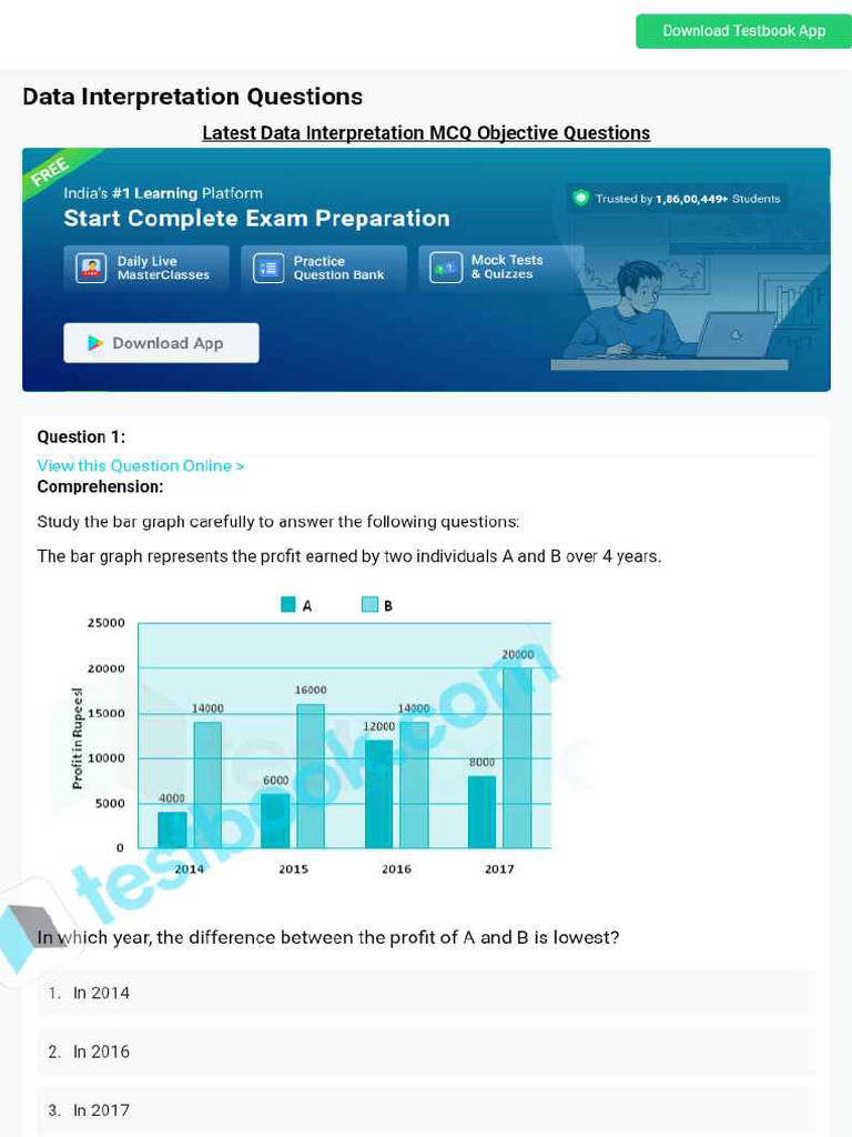 MCQ On Data Interpretation 5eea6a1639140f30f369f555 | PDF