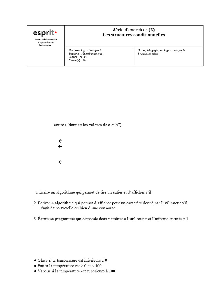 TD2 - Les Structures Conditionnelles | PDF | Informatique | Informatique
