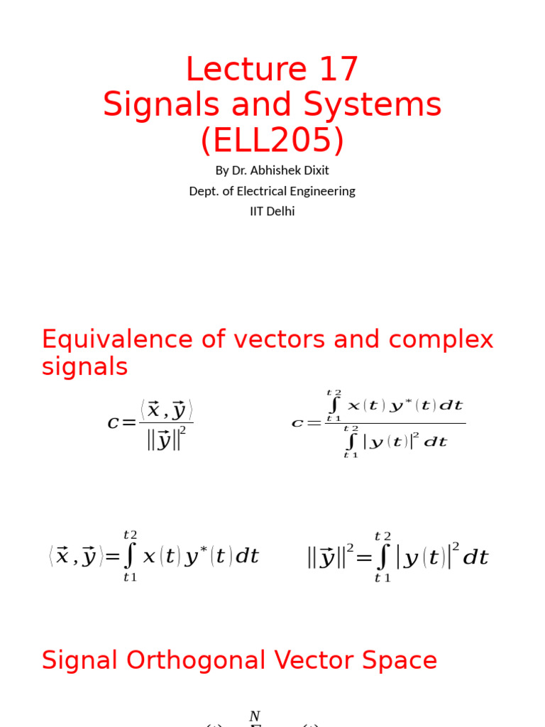 Signals and Systems: Vector Equivalence | PDF | Basis (Linear Algebra ...