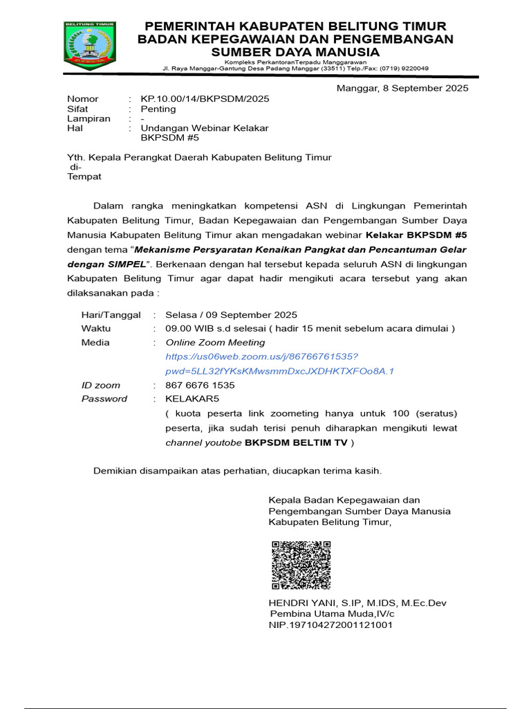 Surat Undangan Webinar ASN Belajar 5 | PDF